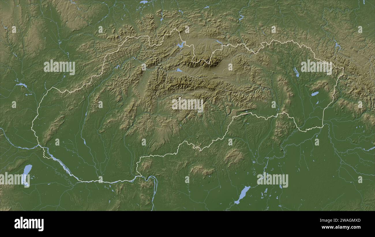 Slovakia outlined on a Pale colored elevation map with lakes and rivers ...