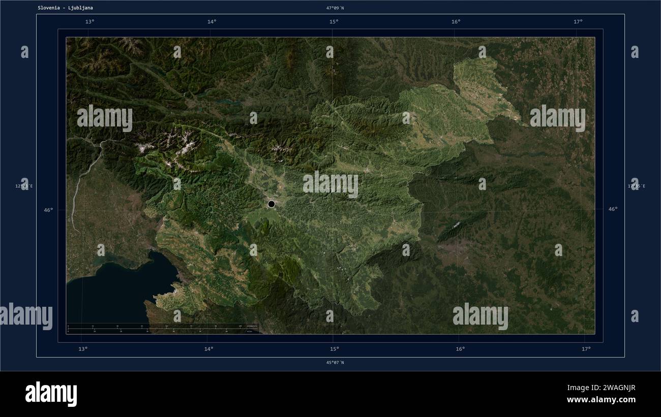 Slovenia highlighted on a low resolution satellite map map with the ...
