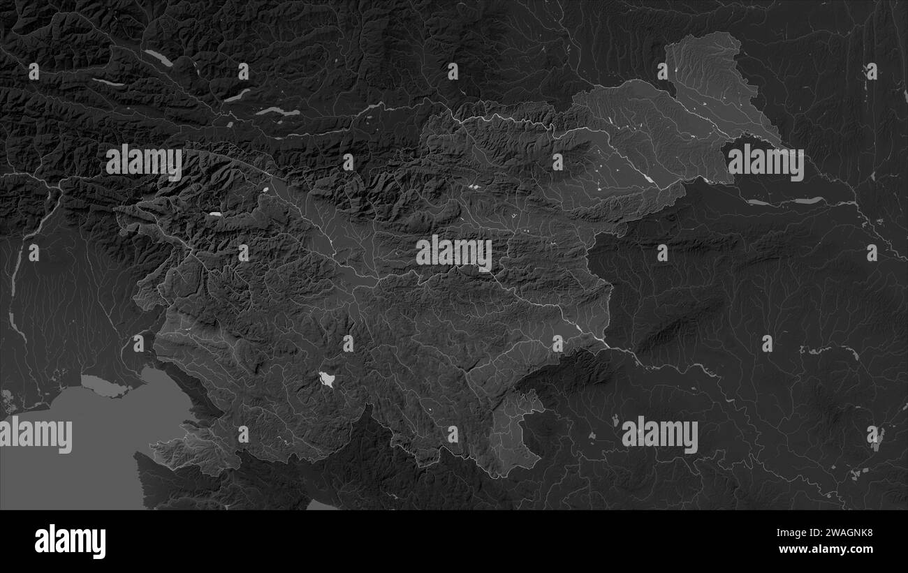 Slovenia highlighted on a Grayscale elevation map with lakes and rivers ...