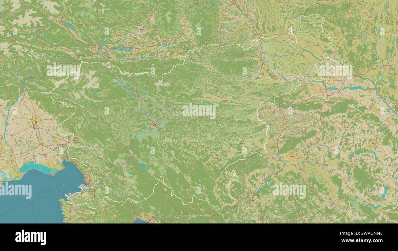 Slovenia outlined on a topographic, OSM Humanitarian style map Stock ...