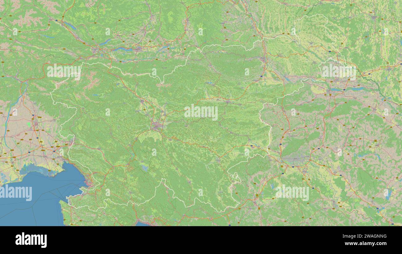 Slovenia outlined on a topographic, OSM Germany style map Stock Photo - Alamy