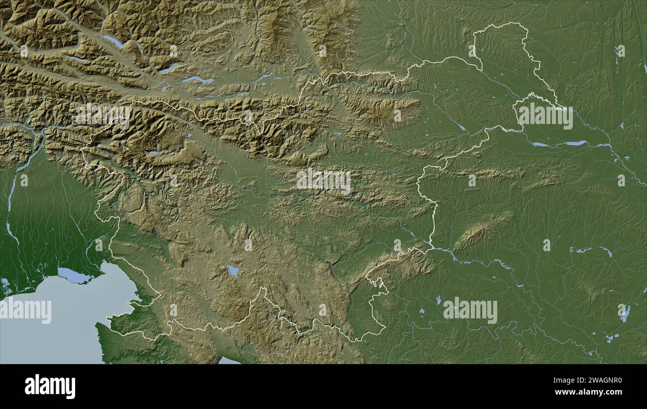 Slovenia outlined on a Pale colored elevation map with lakes and rivers ...