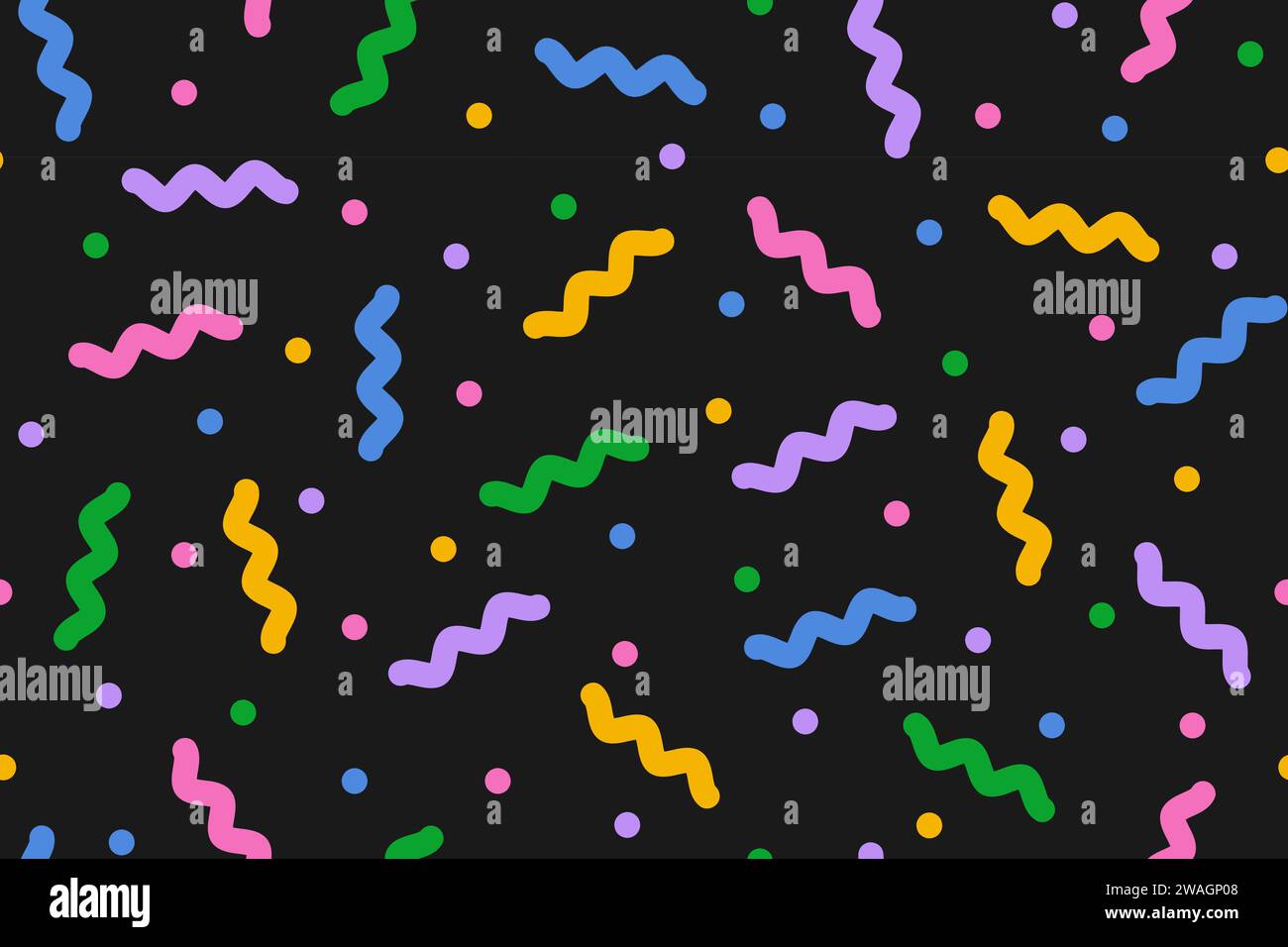 Colorful confetti seamless pattern in doodle style on black background ...