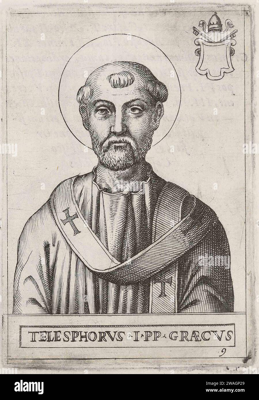 A 1580 engraving of Pope Telesphorus, who was pontiff from AD125 to ...