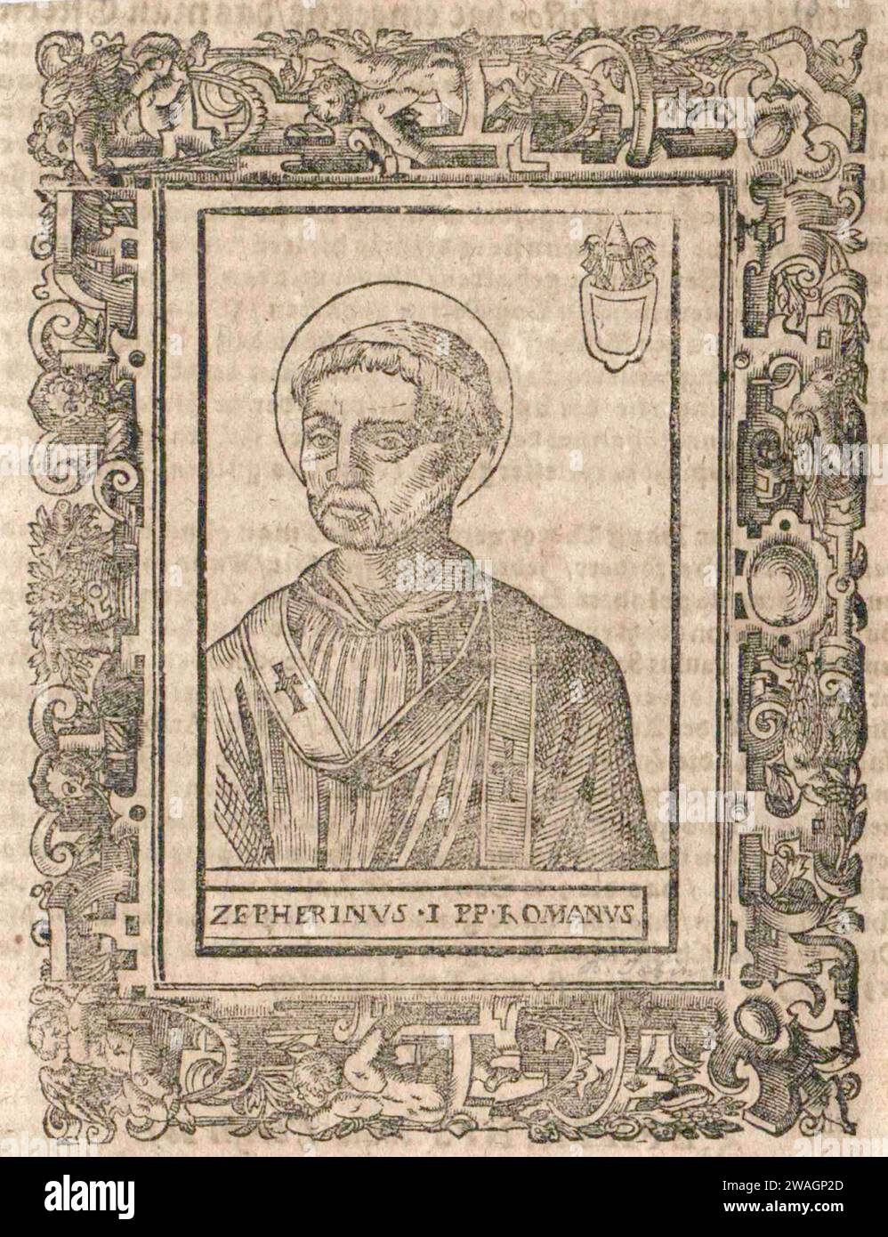 A 18th century illustration of Pope Zephyrinus, who was pontiff from ...