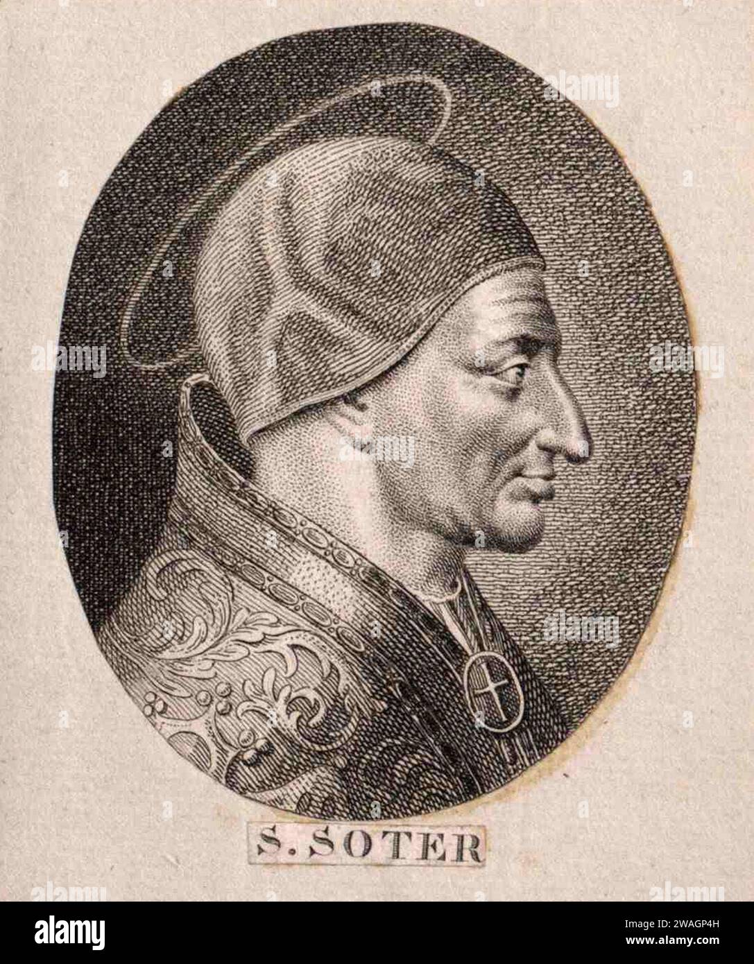 A 17th Century illustration of Pope Soter, who was pontiff from AD166 ...