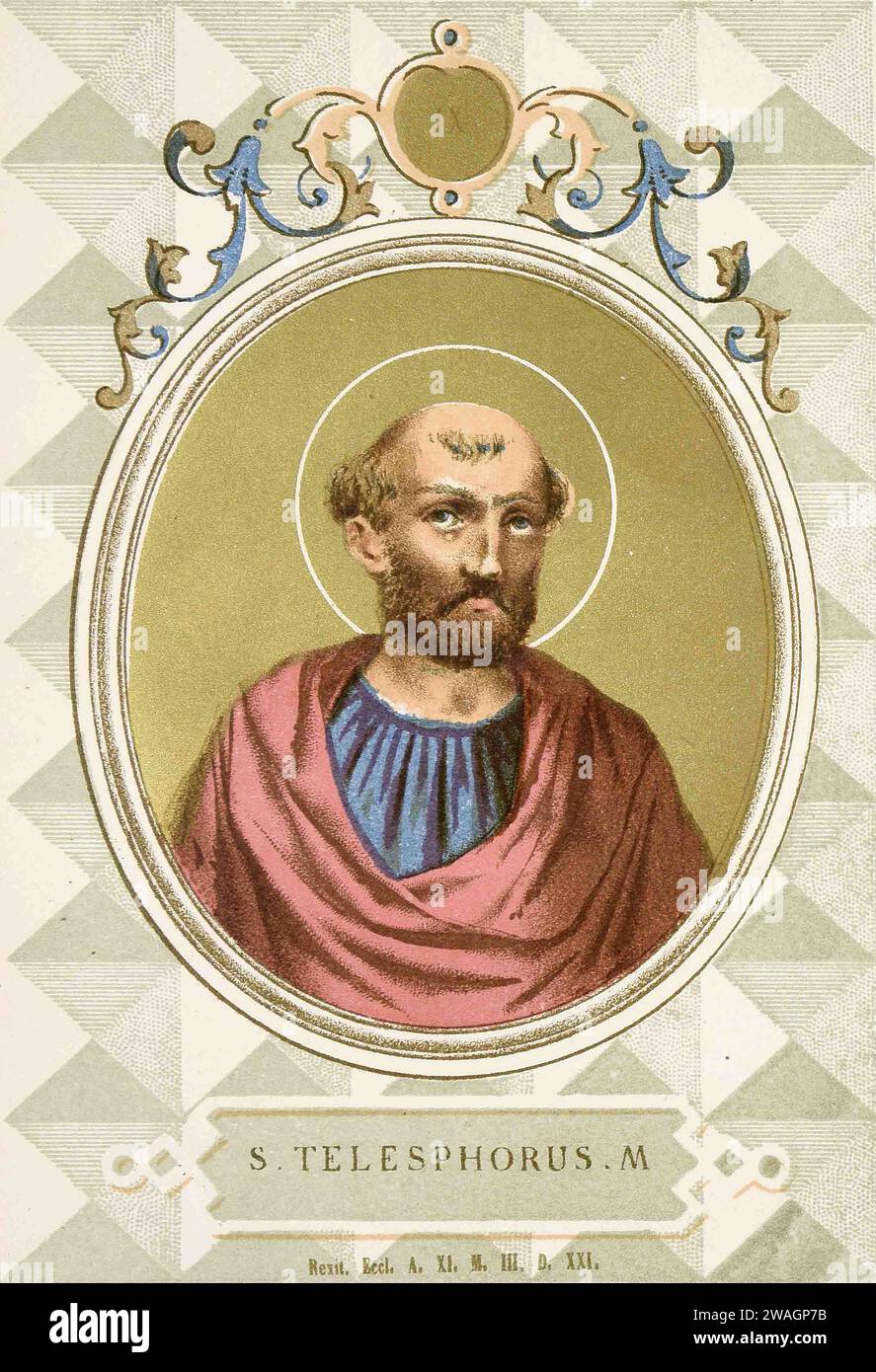 An 1879 illustration of Pope Telesphorus, who was pontiff from AD125 to ...