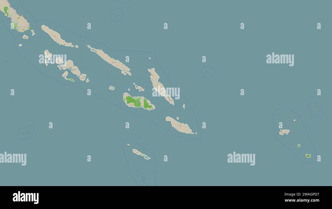 Solomon Islands outlined on a topographic, OSM France style map Stock ...