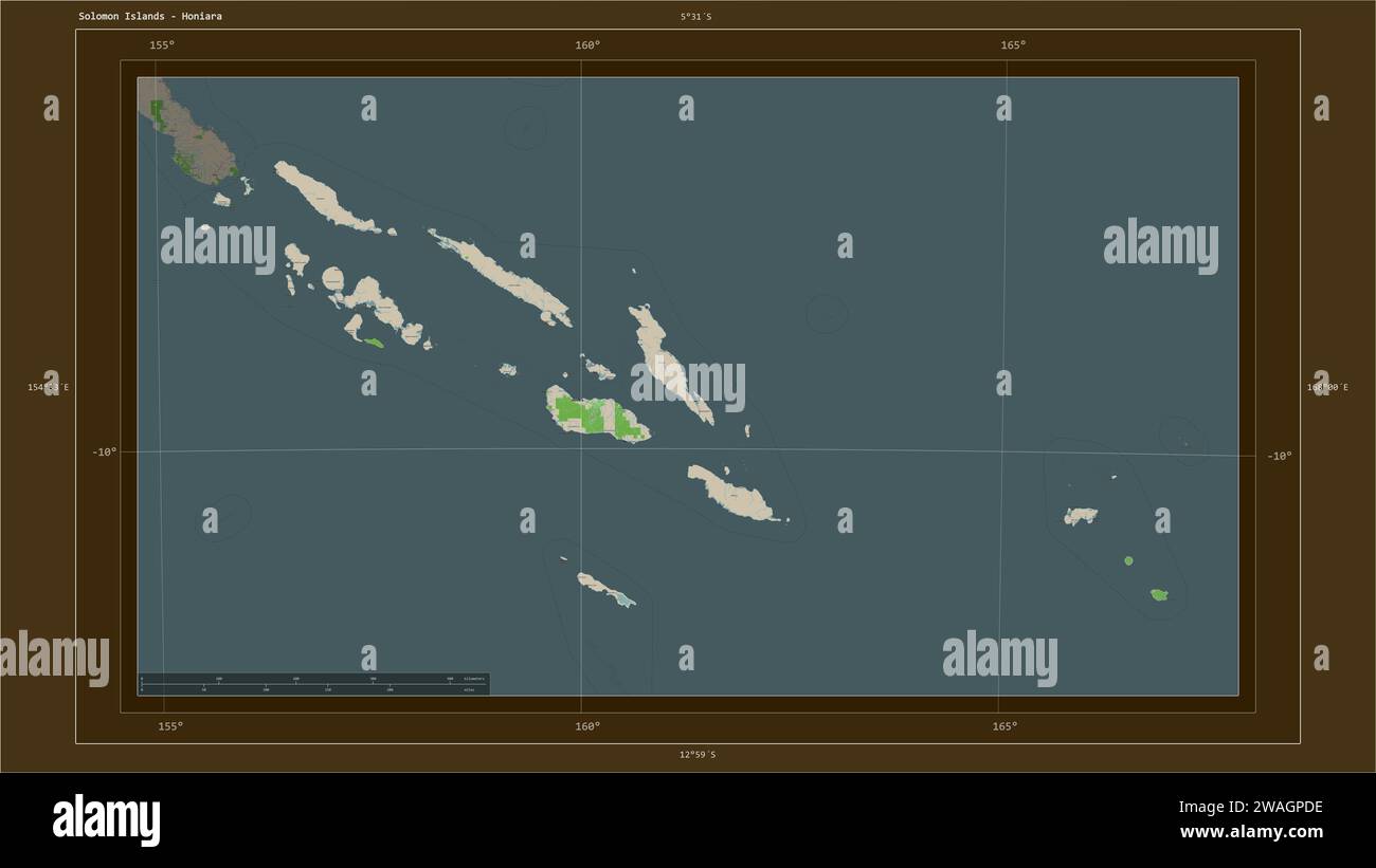 Solomon Islands highlighted on a topographic, OSM France style map map ...