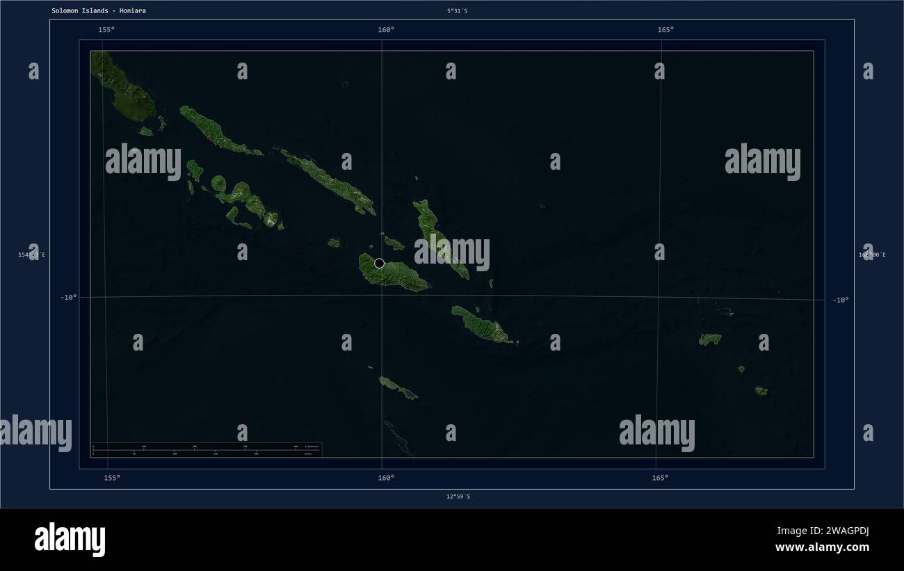 Solomon Islands highlighted on a low resolution satellite map map with ...