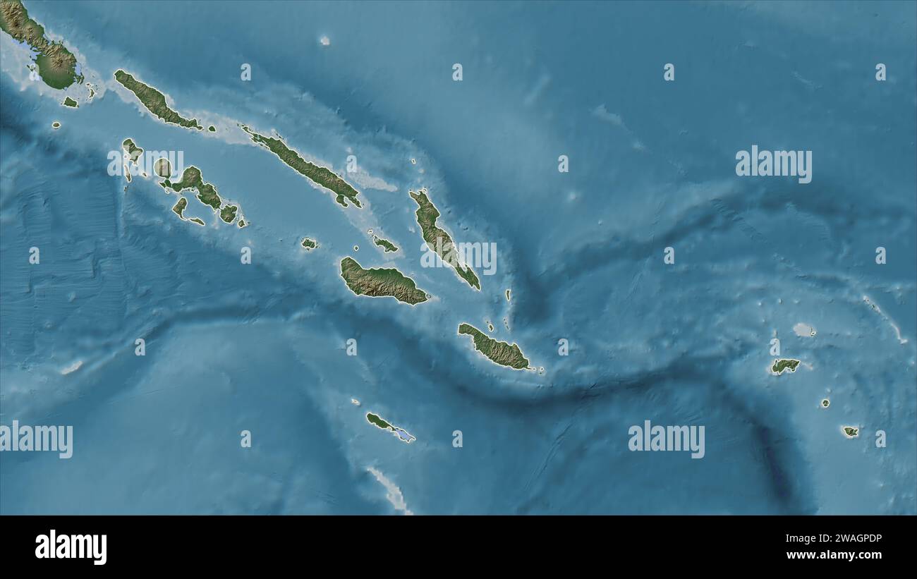 Solomon Islands outlined on a Pale colored elevation map with lakes and rivers Stock Photo - Alamy