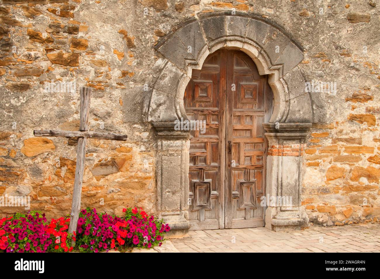 Mission Espada church door with cross, San Antonio Missions National ...