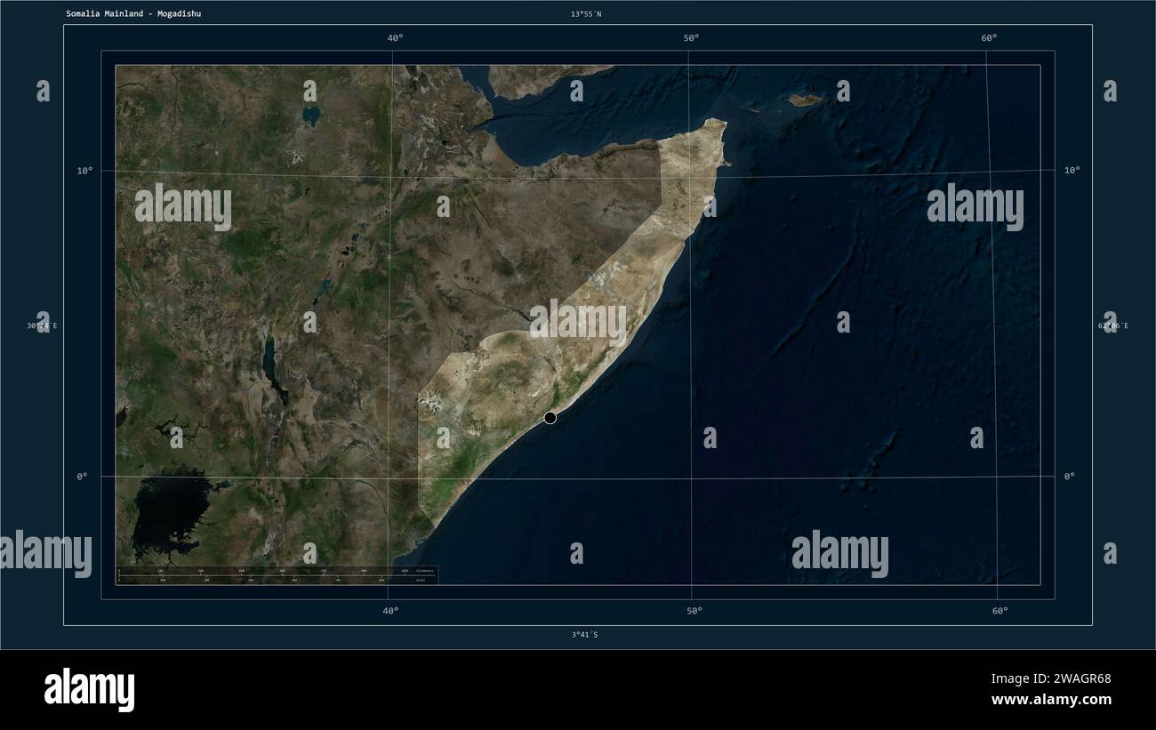 Somalia Mainland highlighted on a high resolution satellite map map ...
