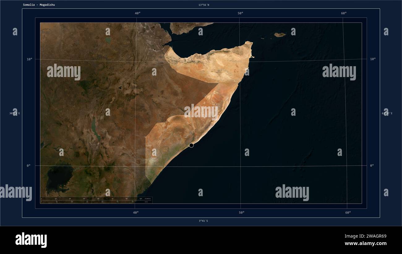 Somalia highlighted on a low resolution satellite map map with the ...