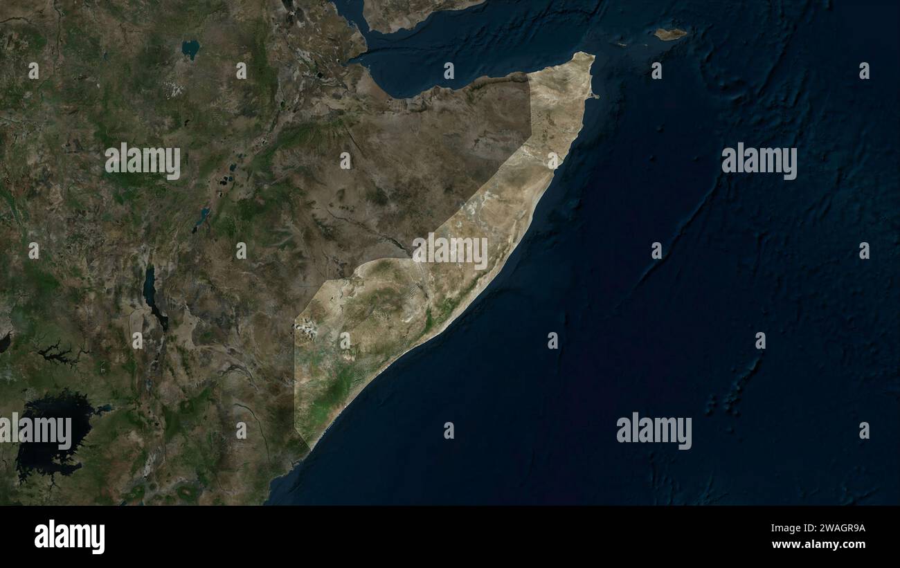 Somalia Mainland highlighted on a high resolution satellite map Stock ...