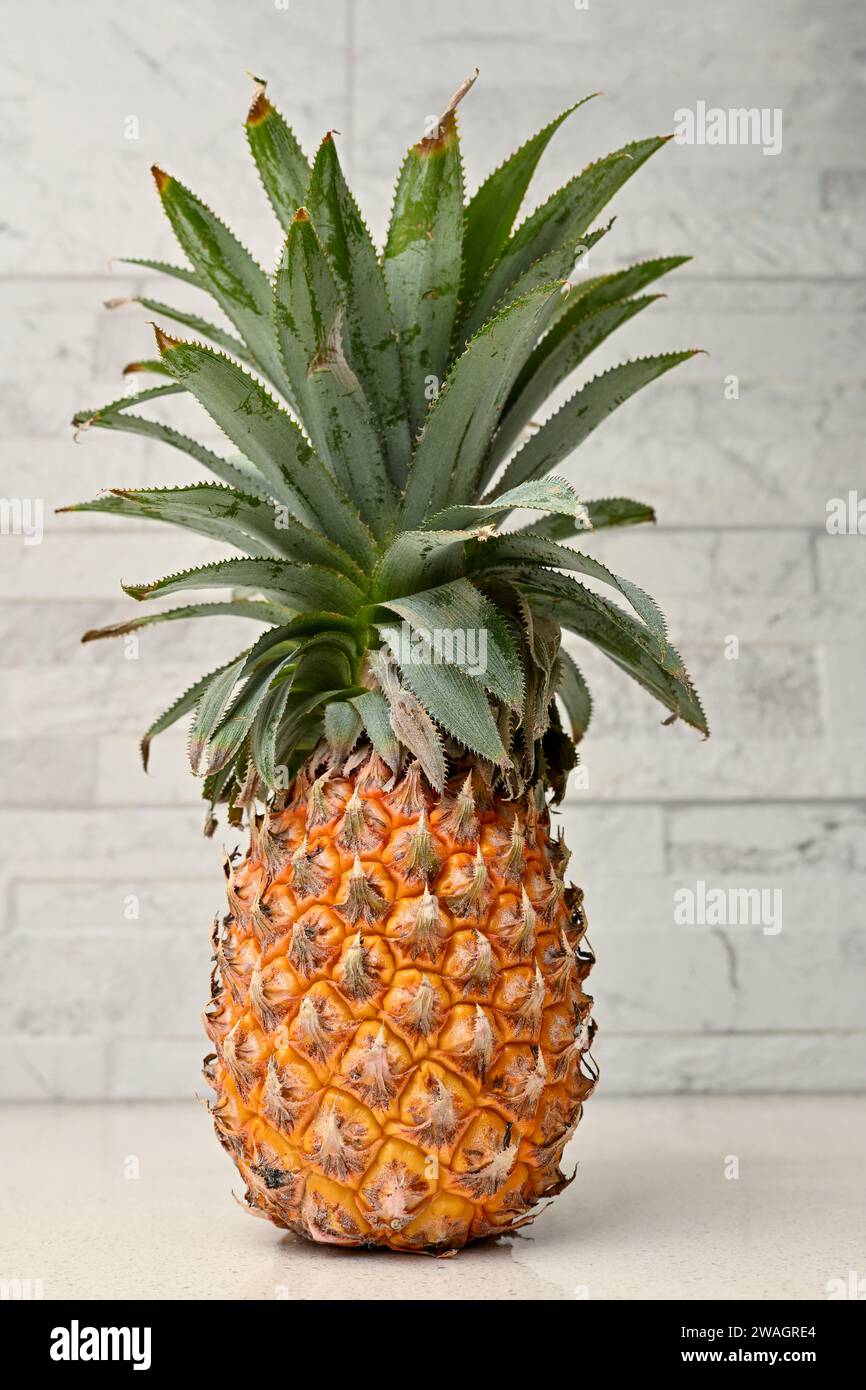 Whole Pineapple Standing Upright On Restaurant Counter, Bokeh ...