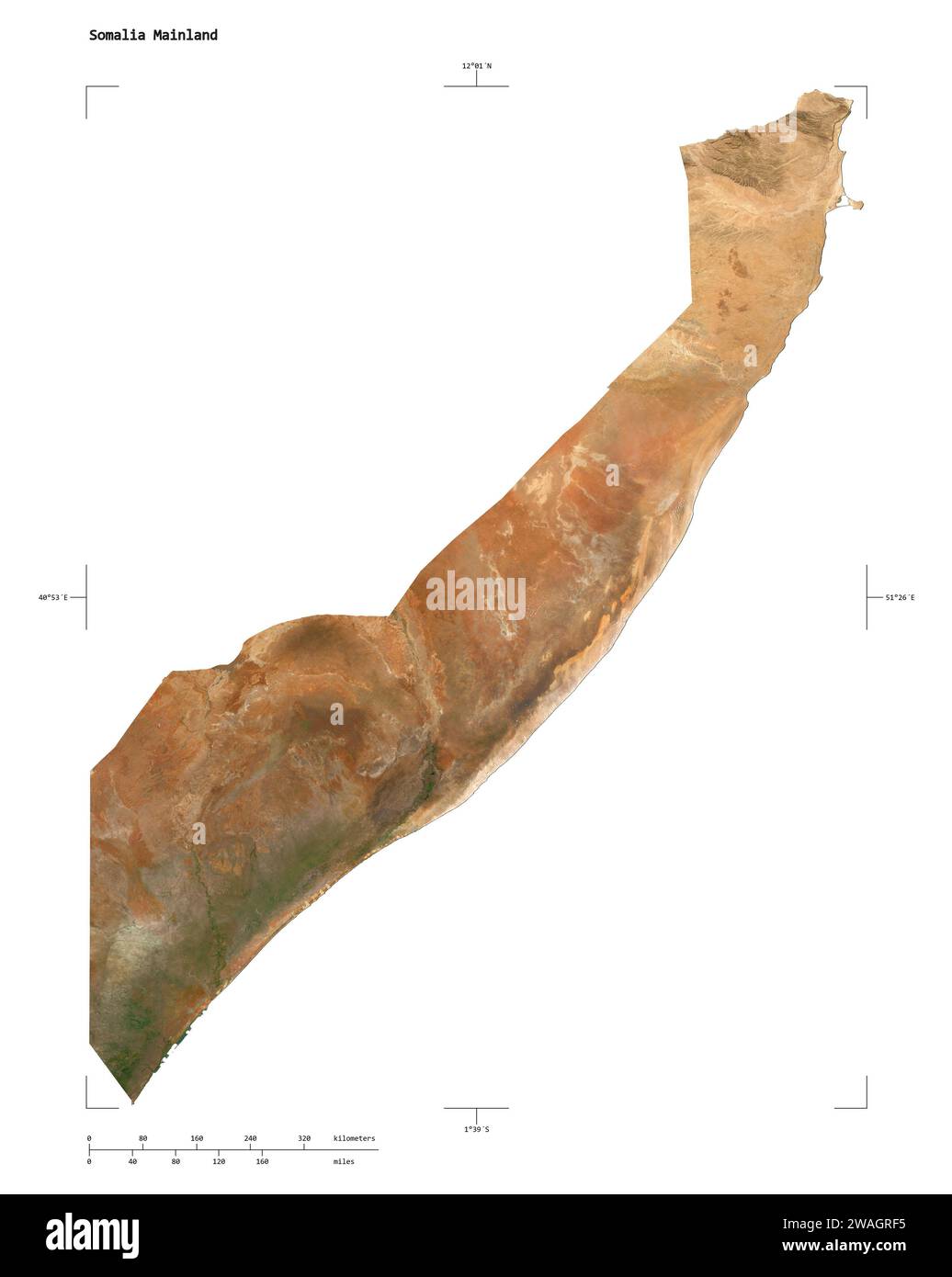 Shape of a low resolution satellite map of the Somalia Mainland, with ...