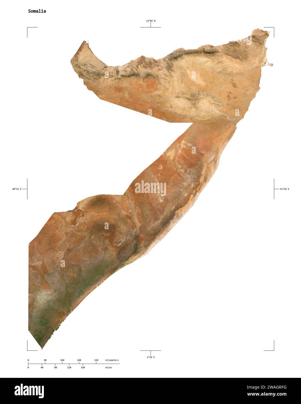 Shape of a low resolution satellite map of the Somalia, with distance ...