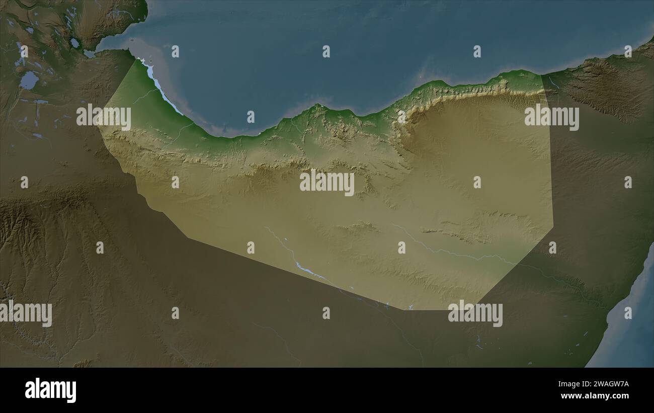 Somaliland highlighted on a Pale colored elevation map with lakes and ...