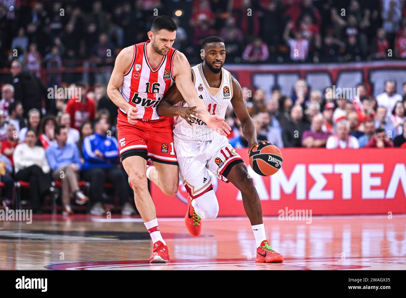 Piraeus, Greece. 04th Jan, 2024. 11 Alpha Diallo of AS Monaco competing ...