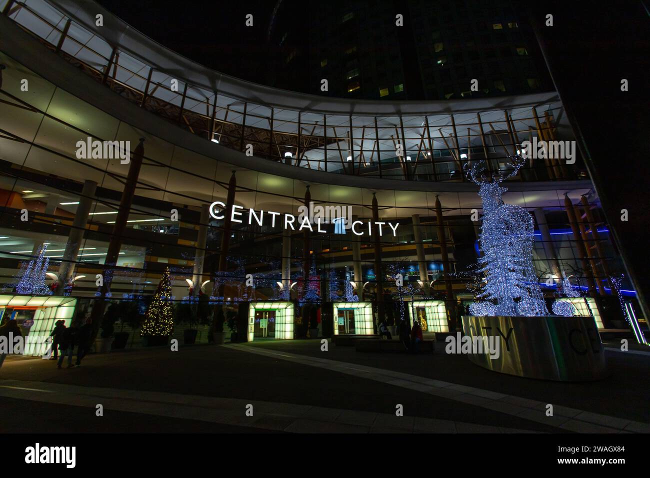 Surrey, CANADA - Dec 31 2023 : Surrey Central City at night on New Year ...