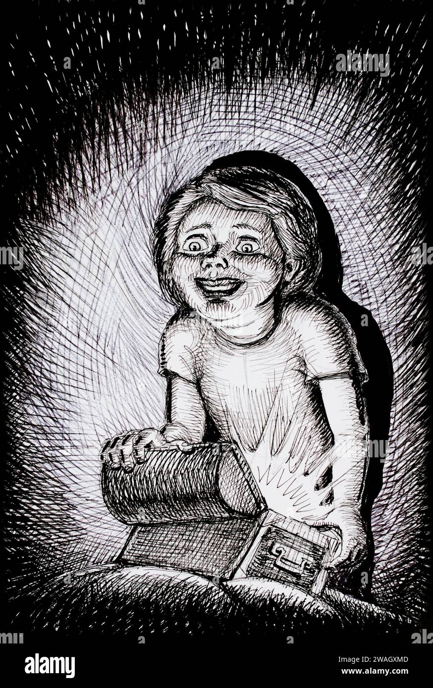 Ink drawing illustration of a treasure chest, fortune concept Stock ...