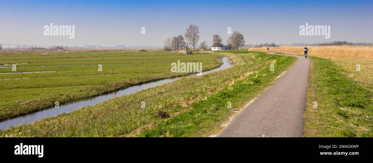 Panorama of a bicycle path in the nature area Purmerland, Netherlands ...