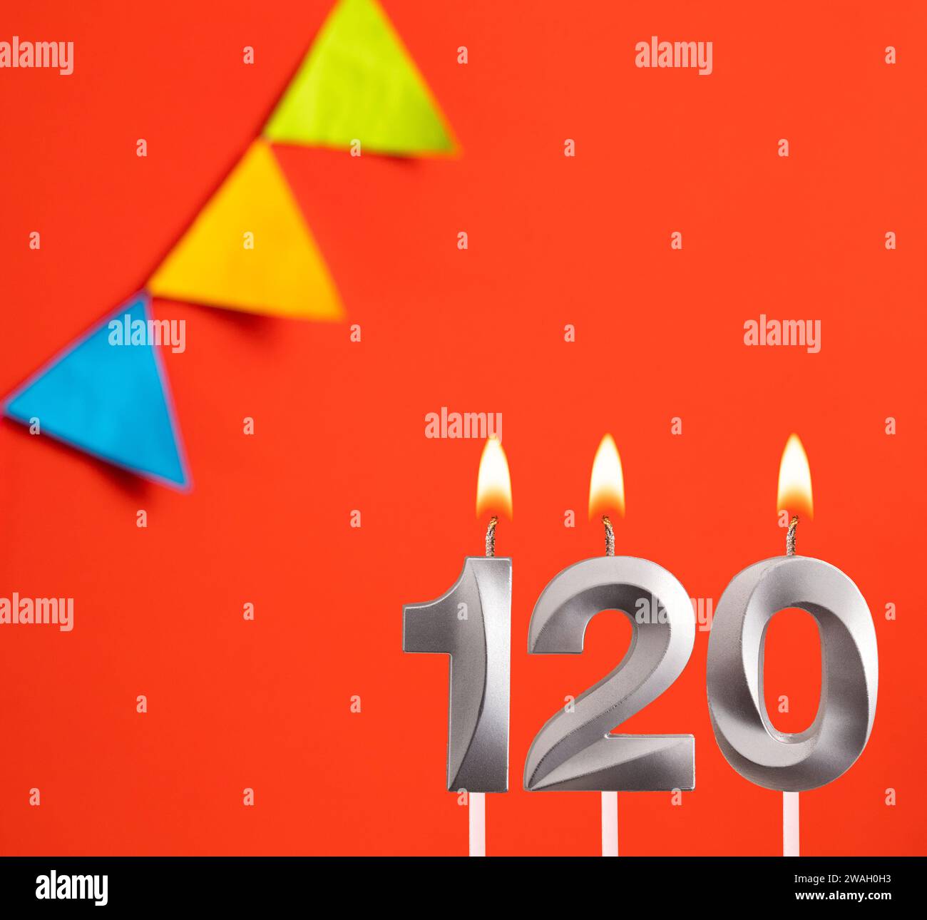 Birthday card - Number 120 candle in orange background Stock Photo - Alamy