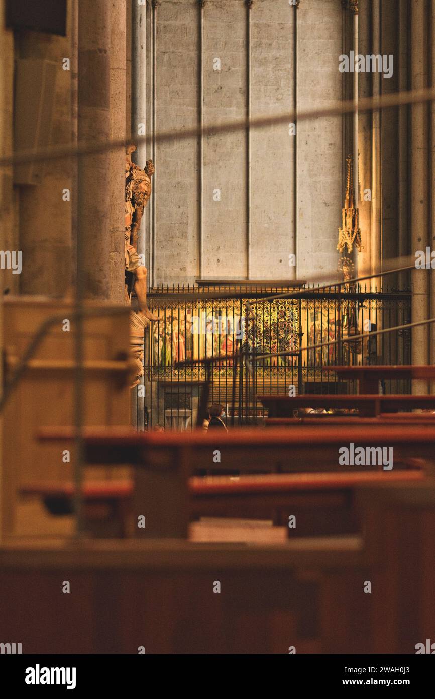 Church pews and railings in cologne cathedral in Germany Stock Photo ...