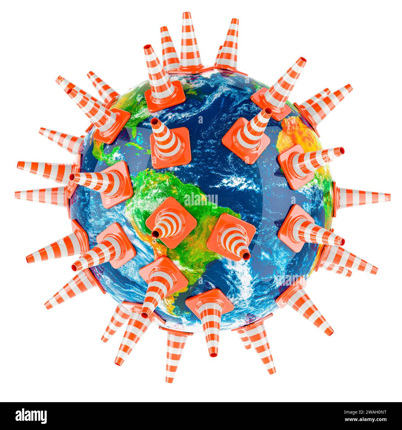 Earth Globe with Traffic Cones, 3D rendering isolated on white ...
