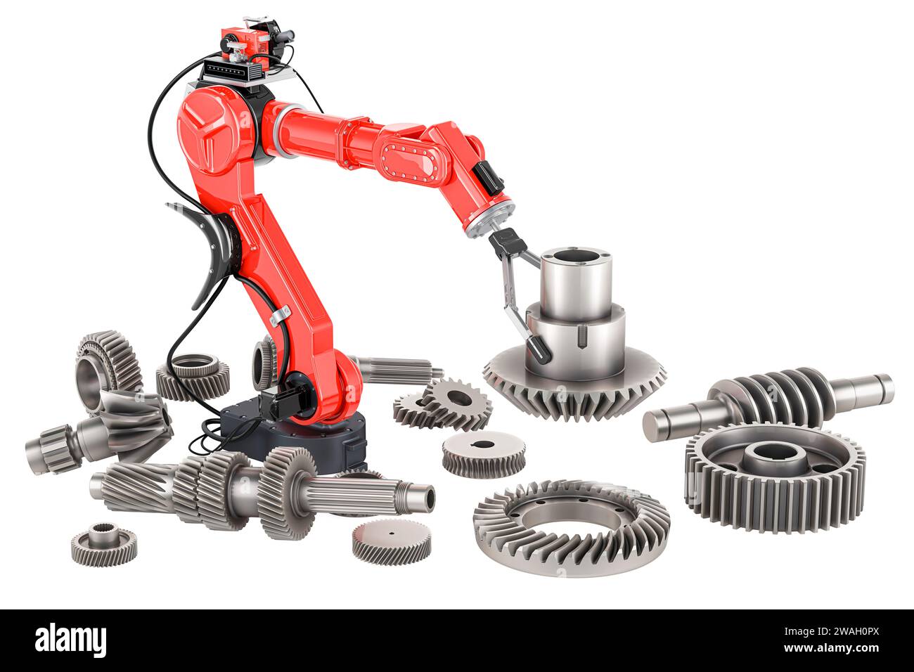 Mechanical arm with gearwheels and cogwheels, AI engineering, concept ...