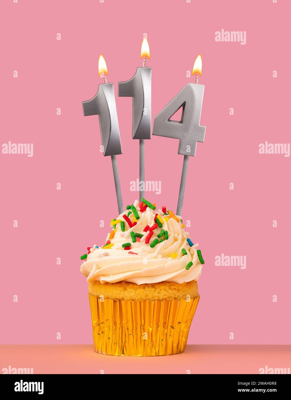 Number 114 candle with cupcake - Birthday card Stock Photo - Alamy
