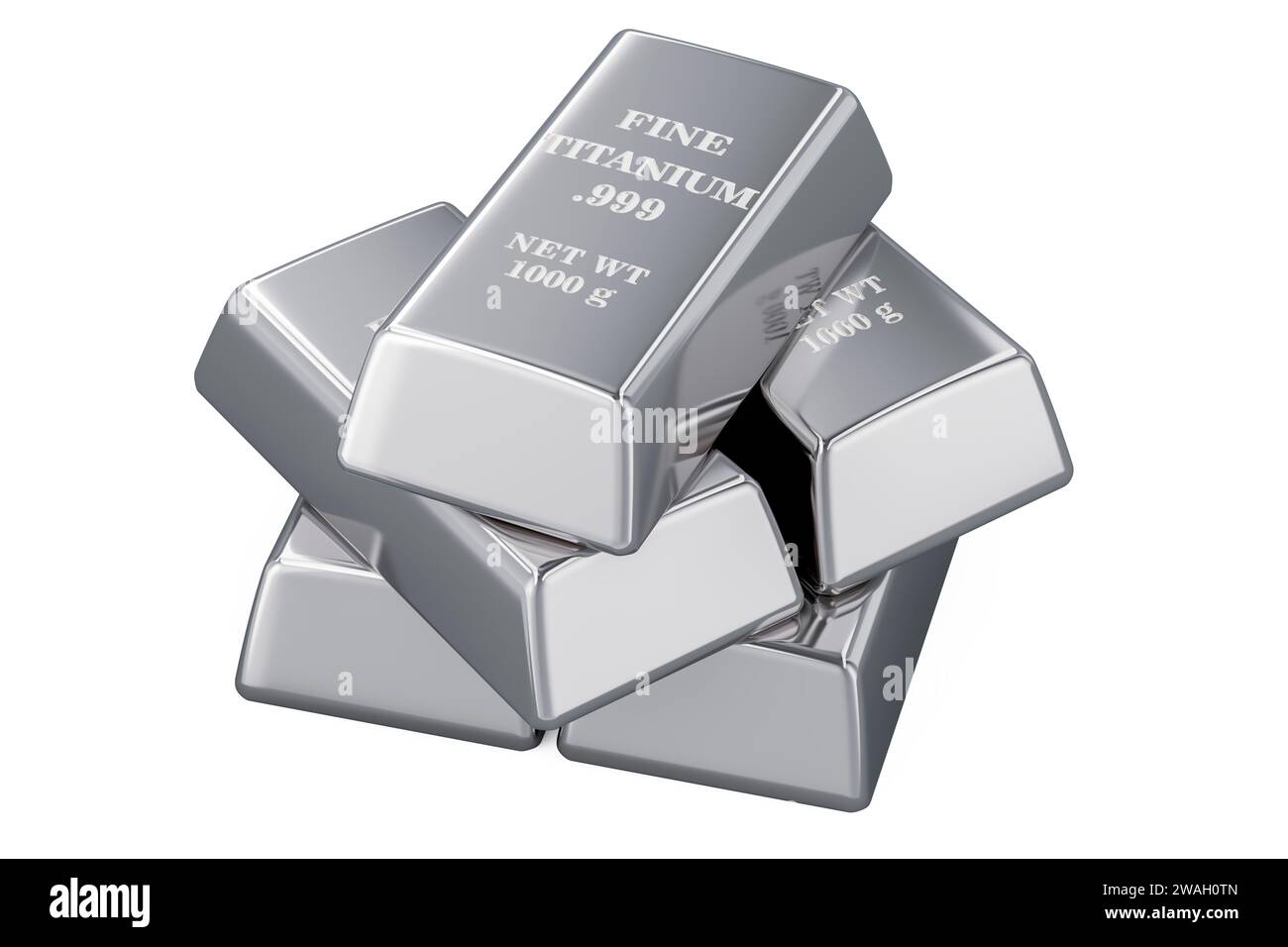 Stack of titanium ingots, titanium bars. 3D rendering isolated on white ...