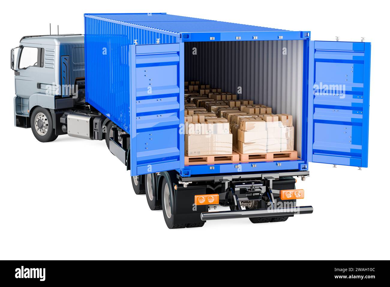 Semi-Trailer Cargo Truck with cardboard boxes. Freight transportation ...