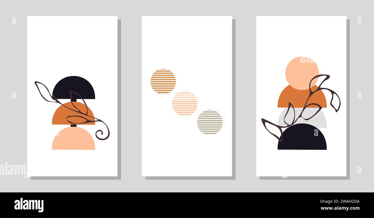 Geometric abstract plant and shape modern style. Circle and semicircle ...