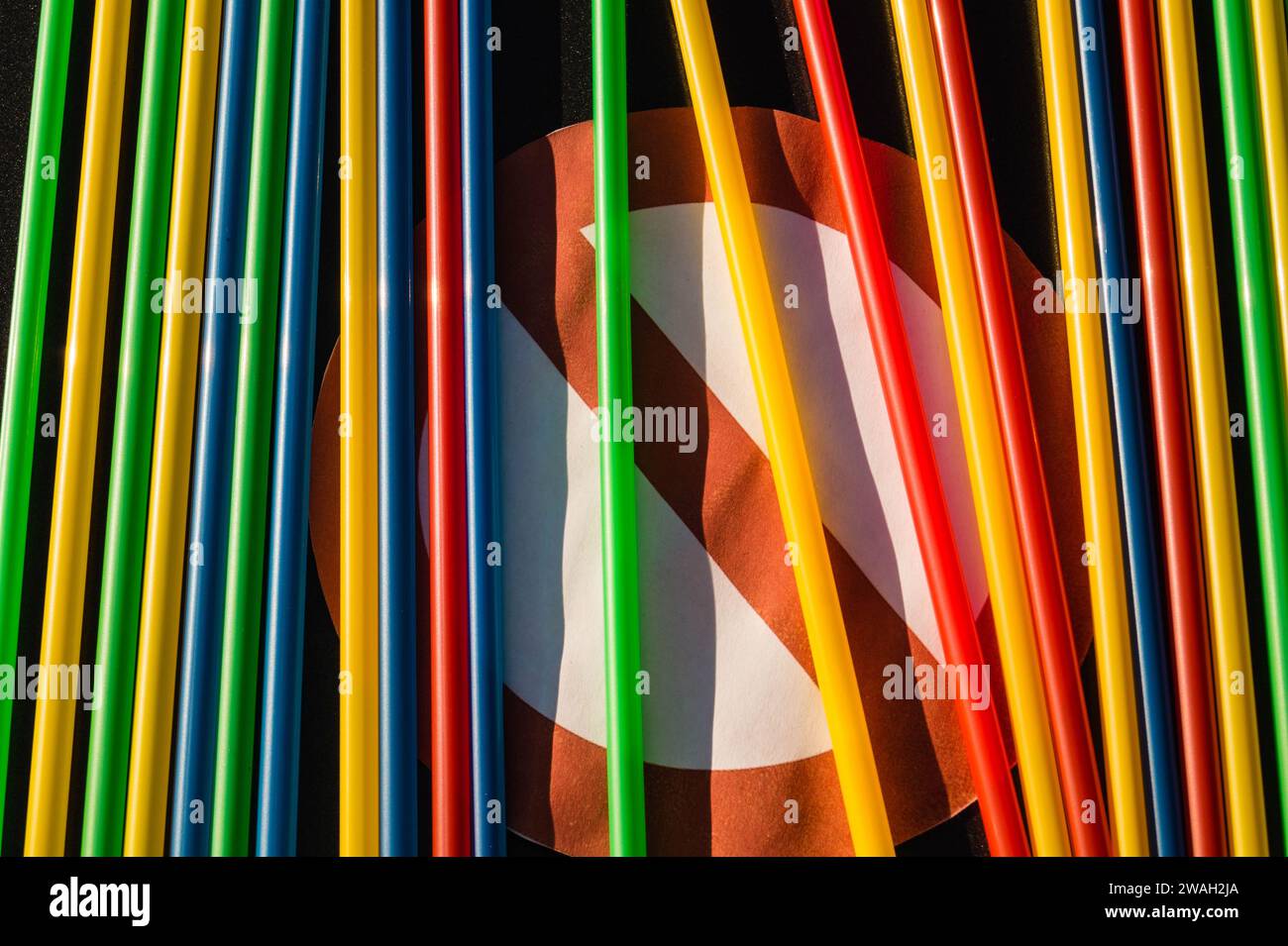 colorful plastic straws on probibition sign Stock Photo - Alamy