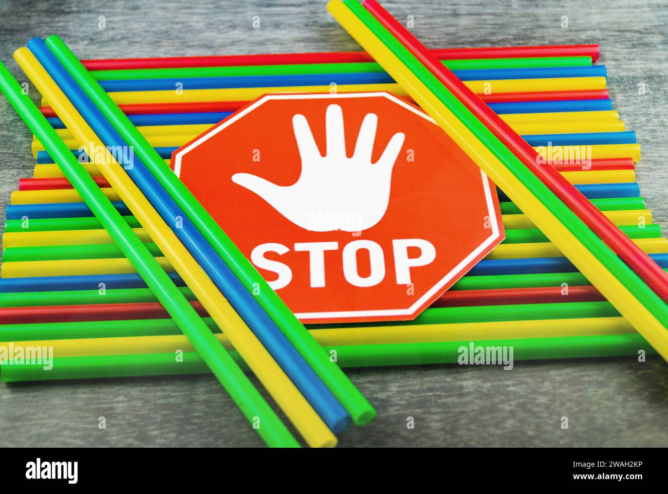 colorful plastic straws with stop sign Stock Photo - Alamy