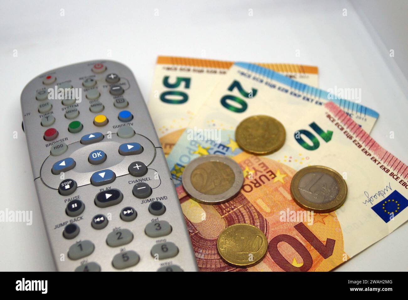 remote control and money, symbol image of Pay TV Stock Photo - Alamy