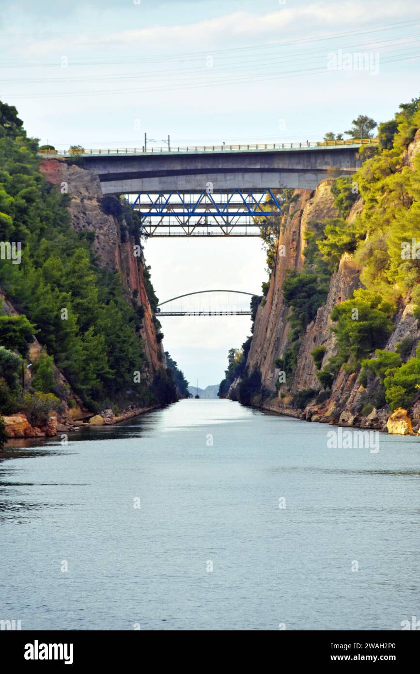bridge over Isthmus of Corinth, Greece, Peloponnese, Corinth Stock ...
