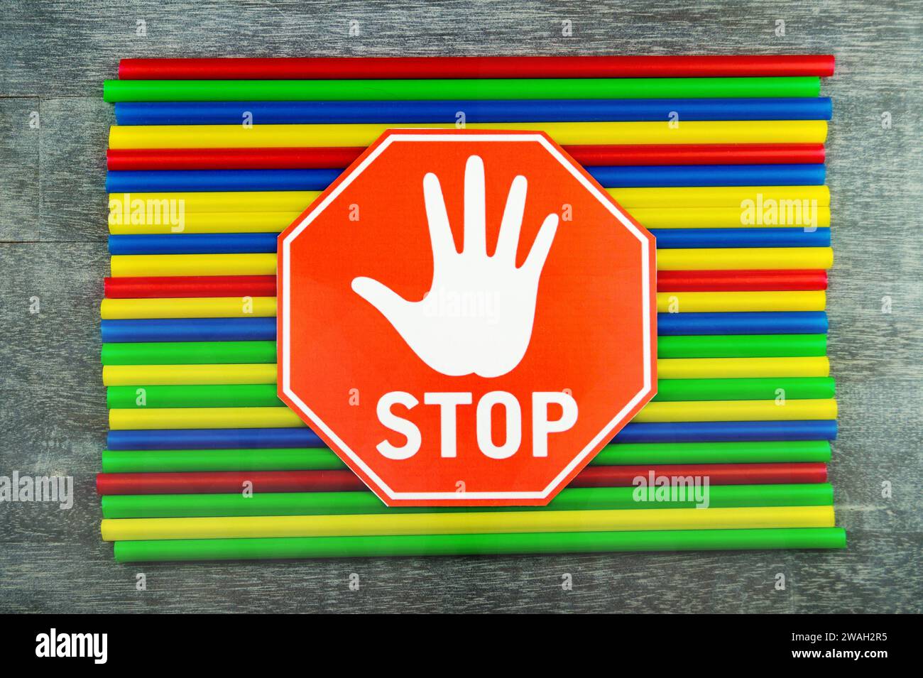 colorful plastic straws with stop sign Stock Photo - Alamy