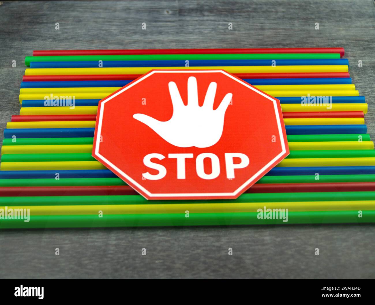 colorful plastic straws with stop sign Stock Photo - Alamy