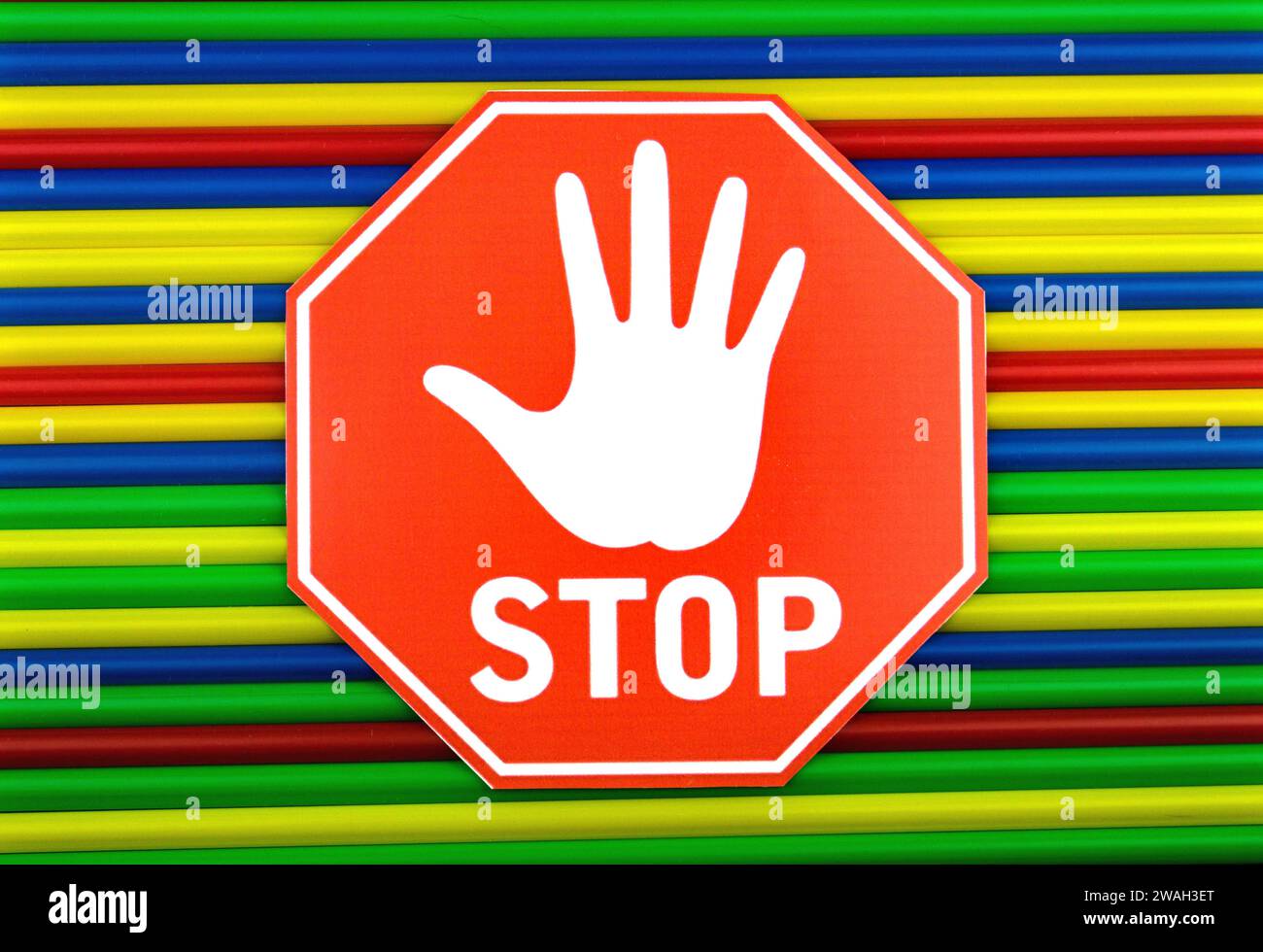 colorful plastic straws with stop sign Stock Photo - Alamy