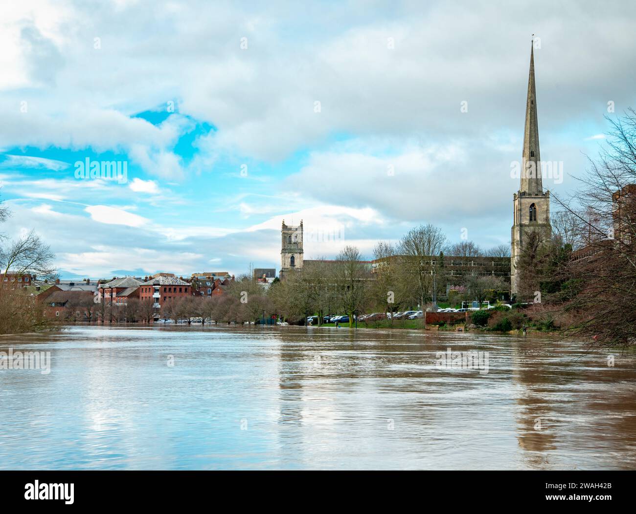 Significant flooding from rain water pouring into the Severn river ...