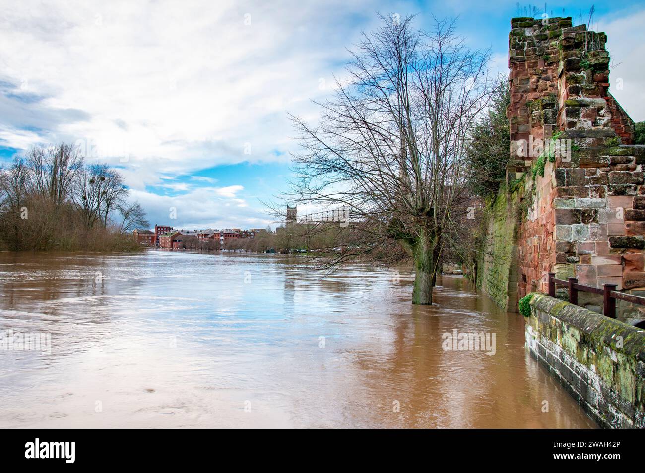 Significant flooding from rain water pouring into the Severn river ...