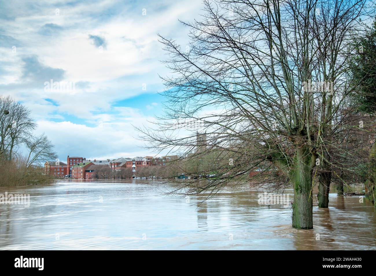 Significant flooding from rain water pouring into the Severn river ...