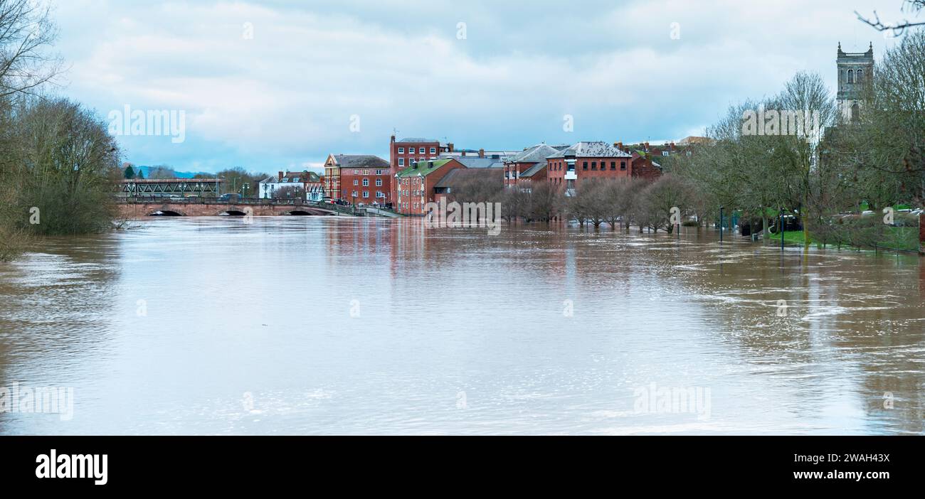 Significant flooding from rain water pouring into the Severn river ...