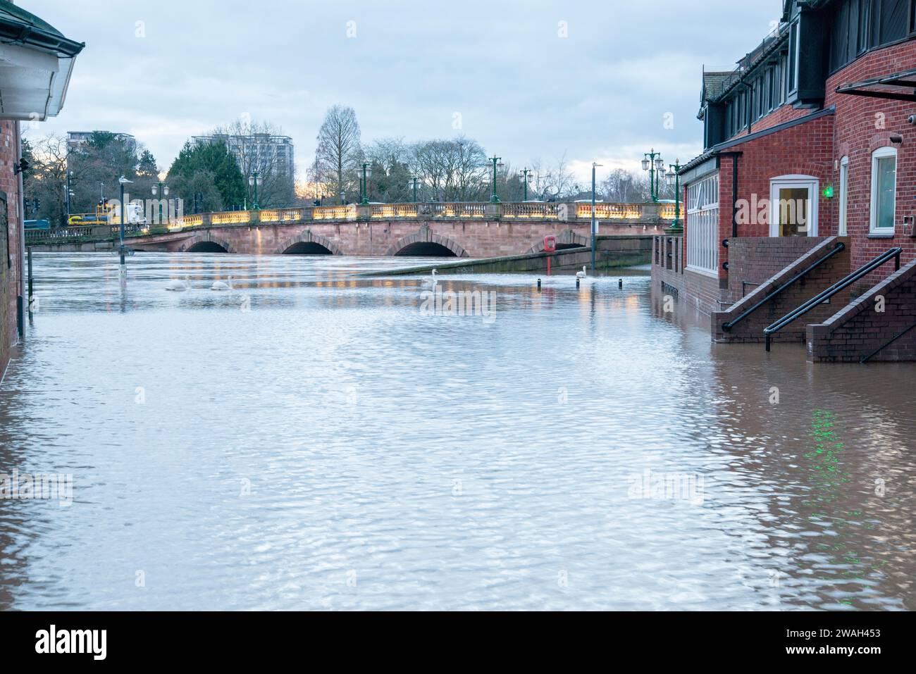 Significant flooding near to the Worcester river bridge from rain ...