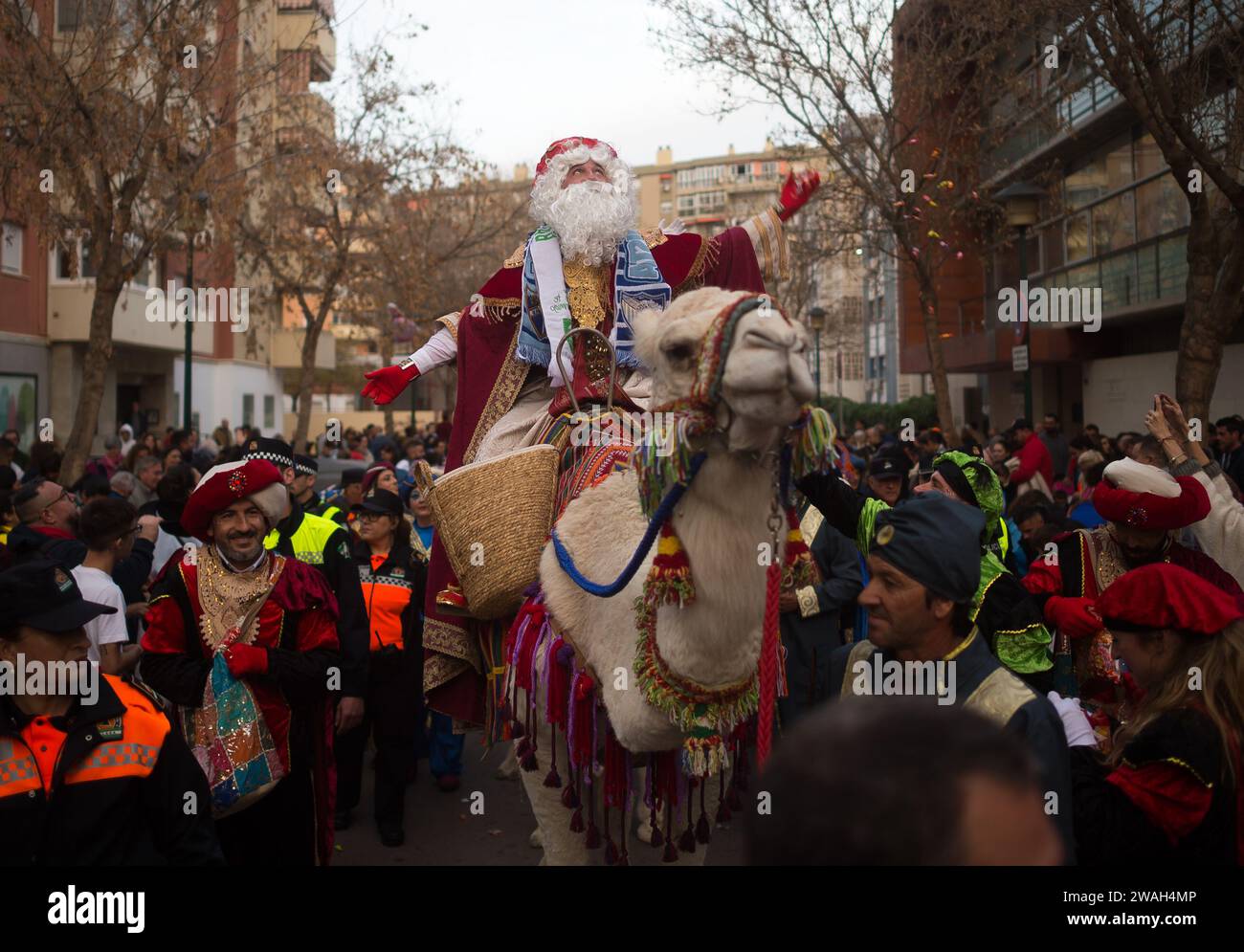 Malaga, Spain. 4th Jan, 2024. A man dressed as Melchior, depicting one ...