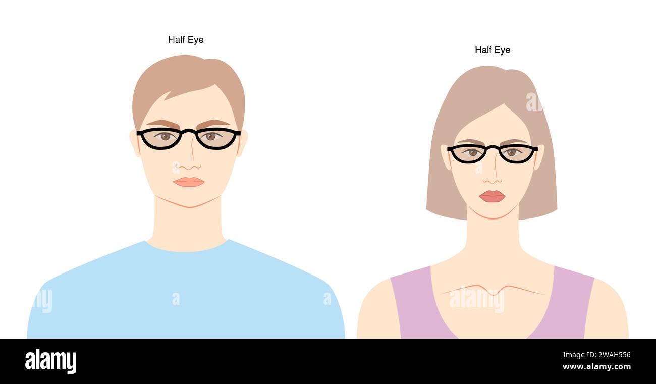 Half Eye frame glasses on women and men flat character fashion ...