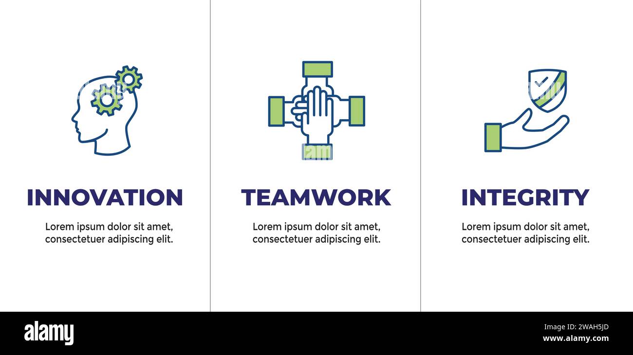 Core Values icon set and web header banner showing icons with core ...